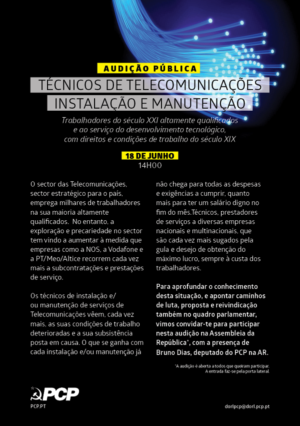 PCP promove Audição dos Técnicos de Telecomunicações – Instalação e ...